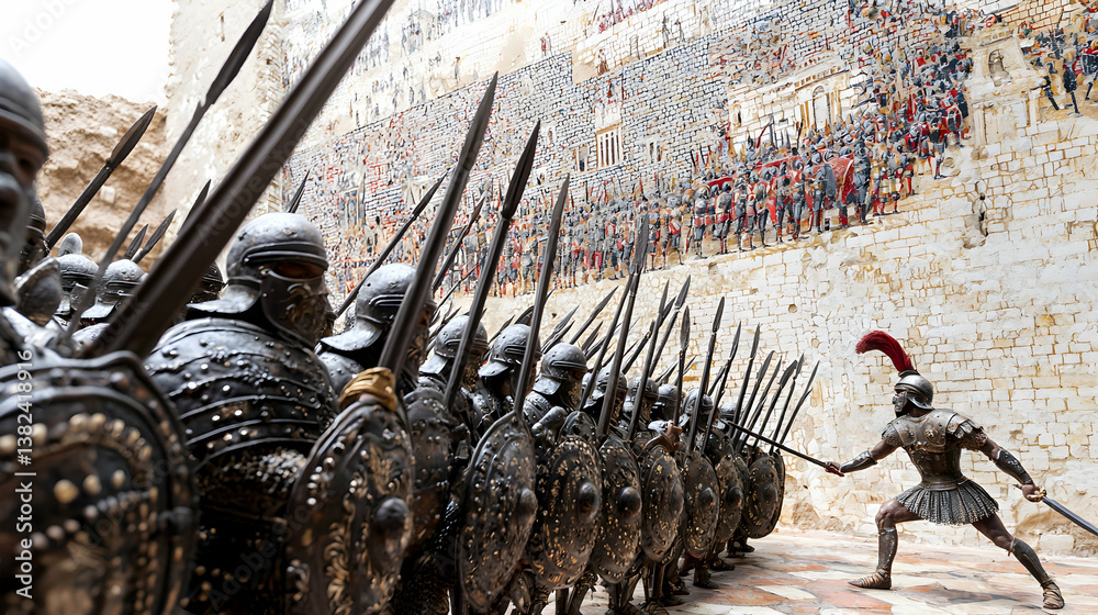 Ancient Roman Legion Soldiers in Battle Formation Against Stone Wall ...