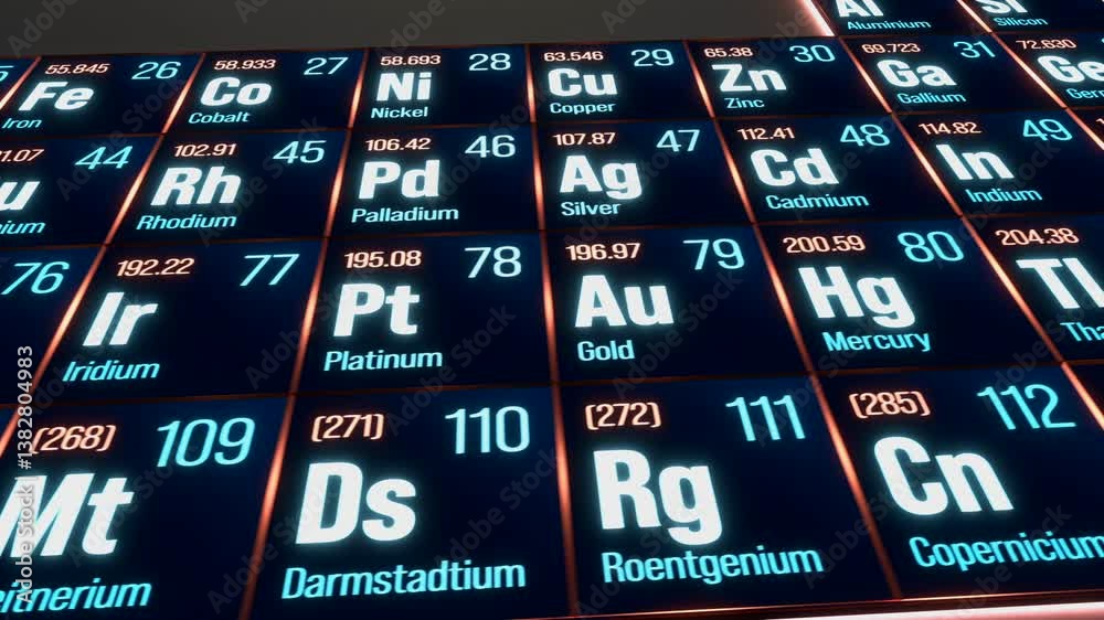 Periodic table of the elements, tungsten, rhenium, osmium, bohrium ...