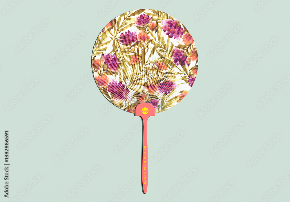 Front View Japanese Round Paper Hand Fan Mockup Stock Template | Adobe ...