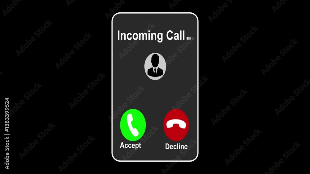 mobile phone screen with incoming call animation, incoming call with ...