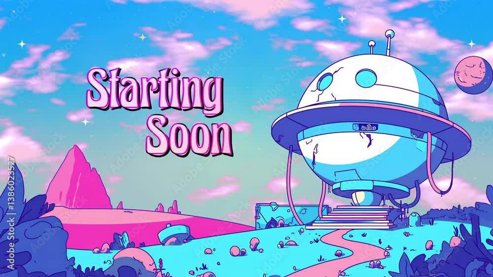 Animated Twitch Stream Starting Soon Screen of Kawaii Spaceship House ...