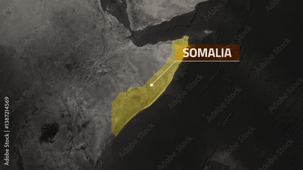 Somalia VOX Style Map Animation in 4K UHD Showcasing Coastal and Desert ...