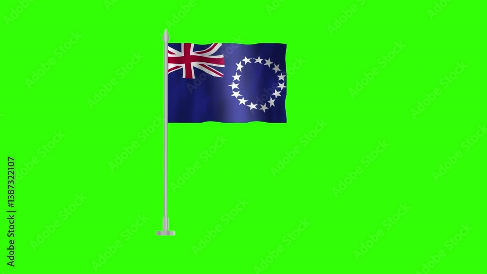 Flag of Cook Island, Pole flag of Cook Island on Green screen chroma ...
