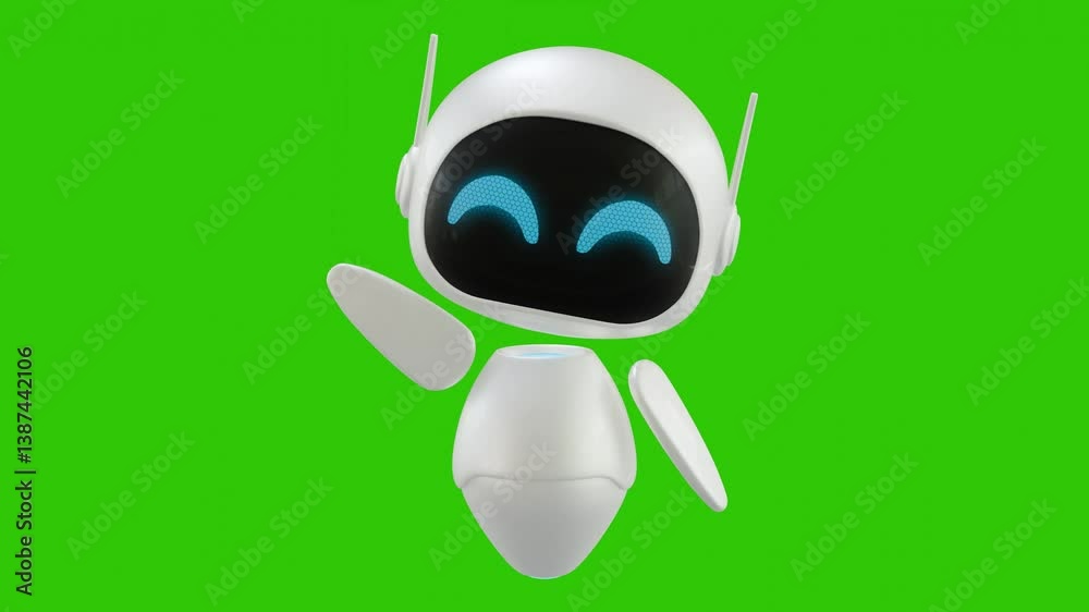 Cute 3D mini robot character animation with hand waving motion. Green ...
