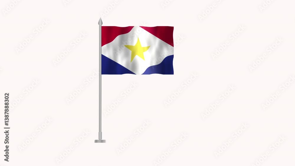 Flag of Saba, Pole flag of Saba on white screen, Saba 3D Animation flag ...