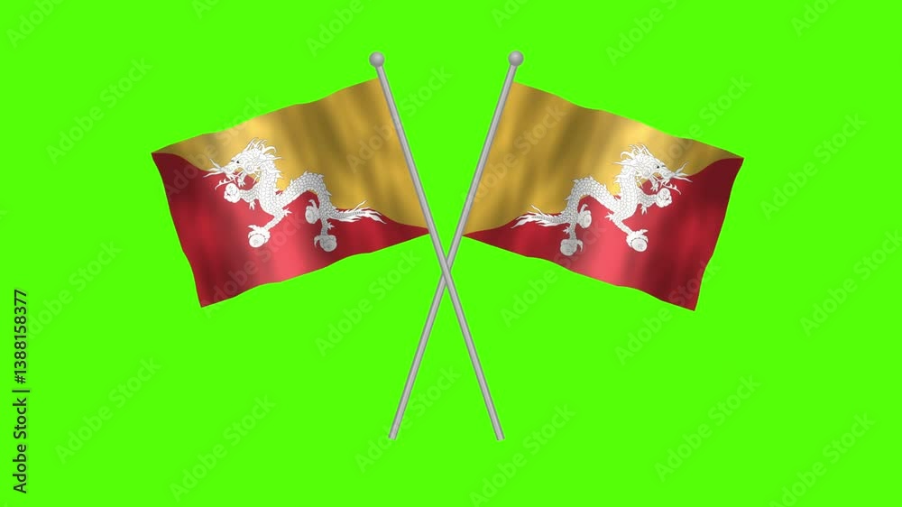 Flag of Bhutan, Cross table flag of Bhutan on Green screen chroma key ...