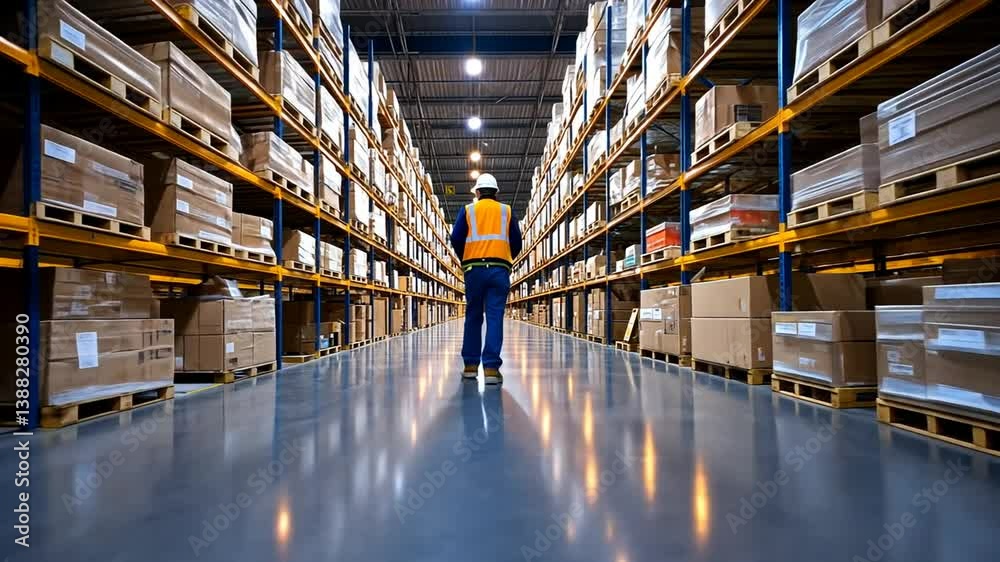 Warehouse leader in safety gear ensuring warehouse efficiency ...
