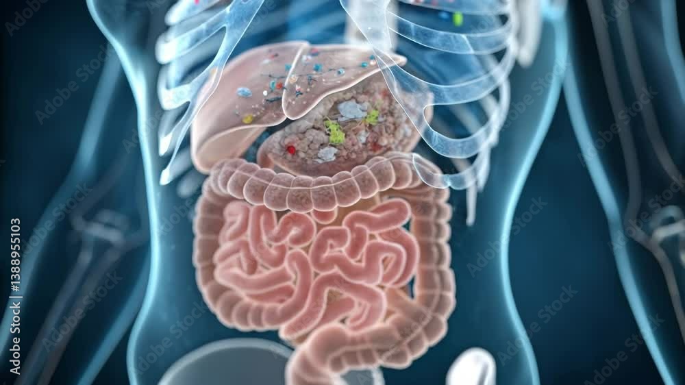 Microplastic pollution concept. The image depicts a transparent ...