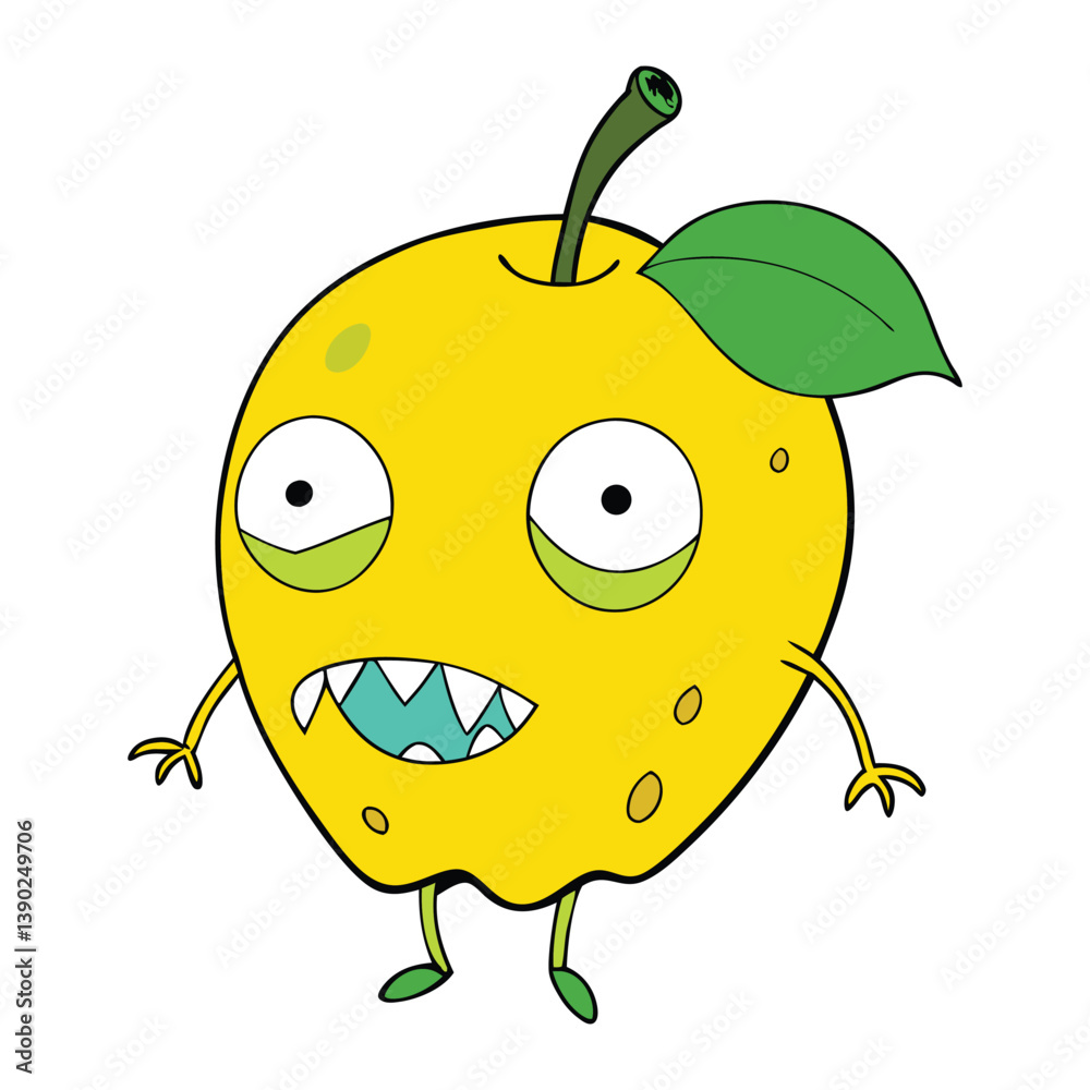 Plakát A creepy zombie-apple-lemon monster with rotting fruit skin ...