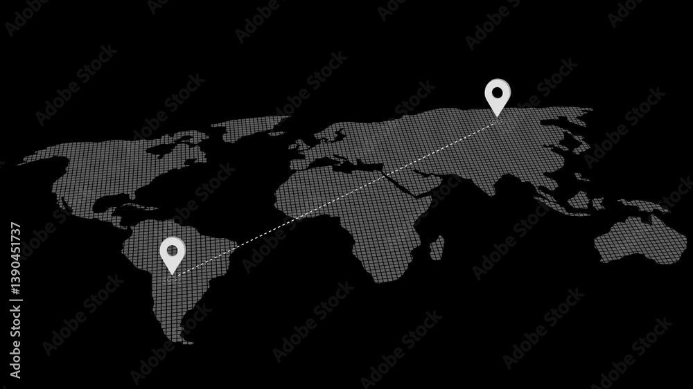 Airplane line path animation on global maps, Travel on airplane ...
