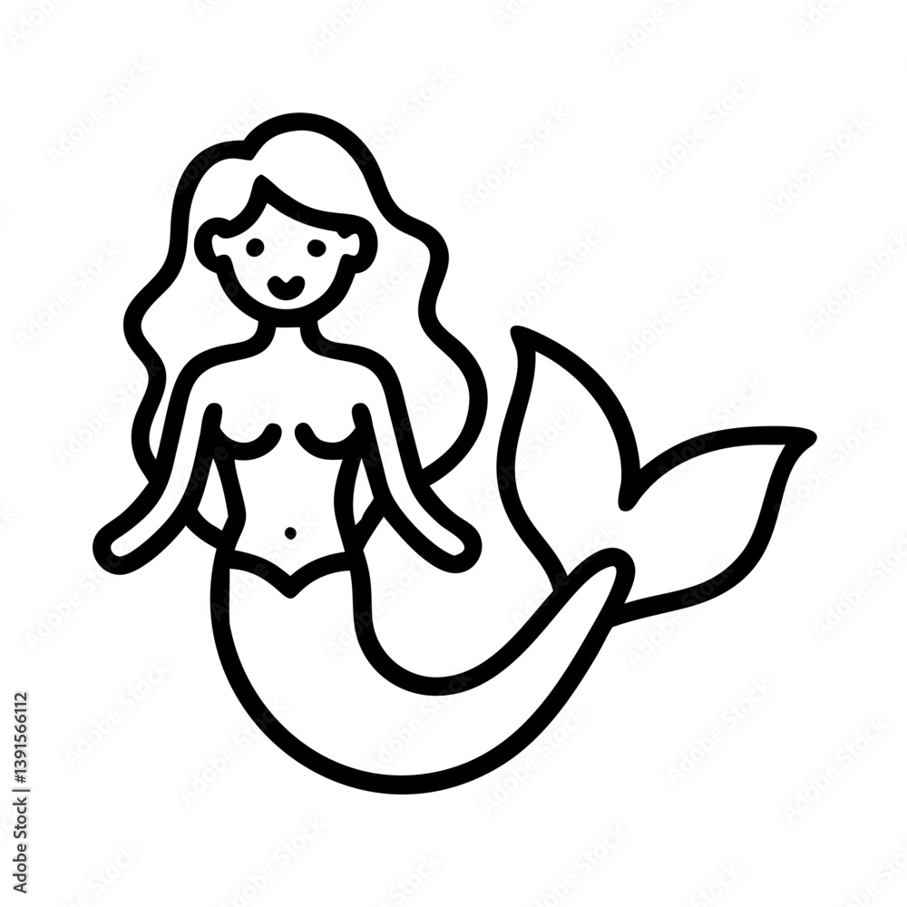 Poster Mermaid outline drawing vector illustration sea creature ...