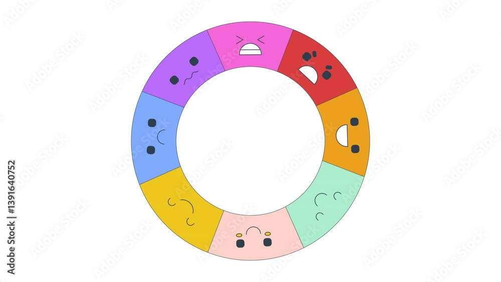 Circular segments different emotions rotating 2D cartoon object ...