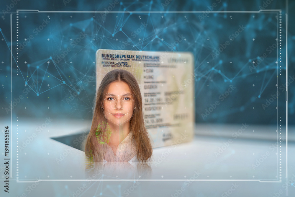 Poster Biometric technology digital face scanning form of a new, modern ...