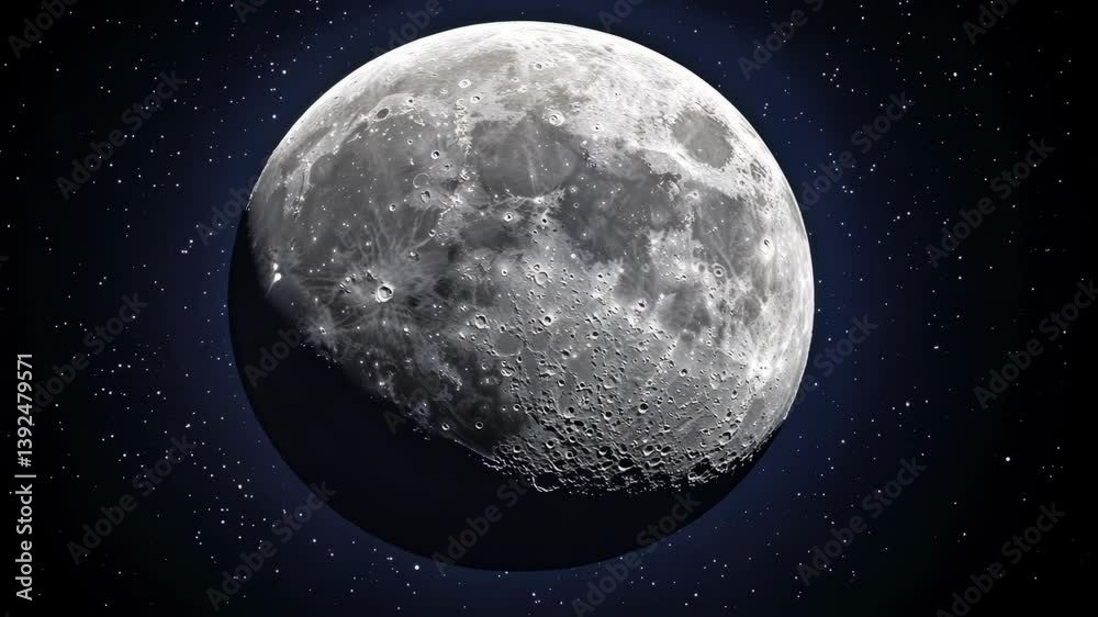 Detailed view of a full lunar phase showing craters and textures of the ...