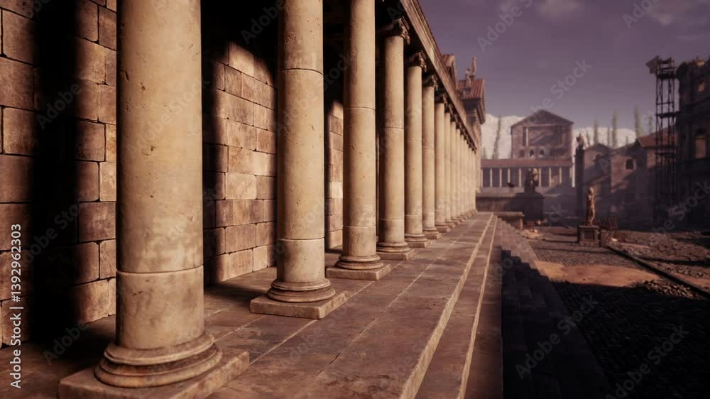 A view of impressive ancient Roman architecture featuring tall, sturdy ...
