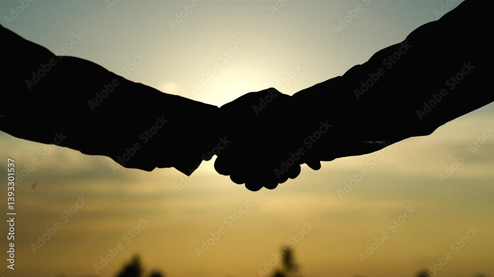 teamwork, friendly handshake silhouette, friendship sign agreement ...