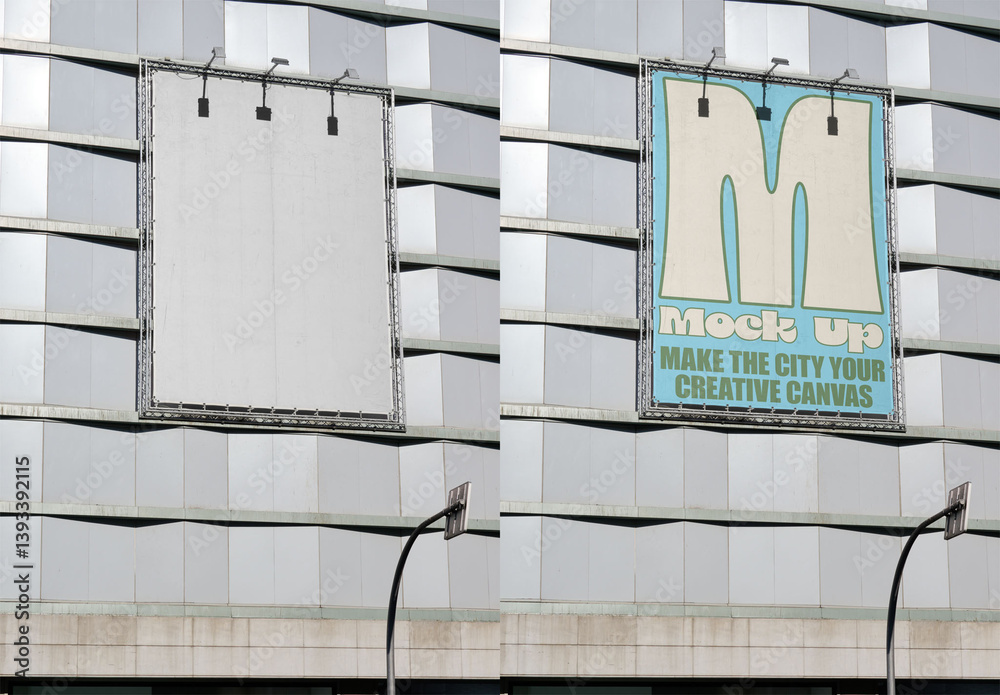 Mockup of Modern Building with big poster Stock Template | Adobe Stock