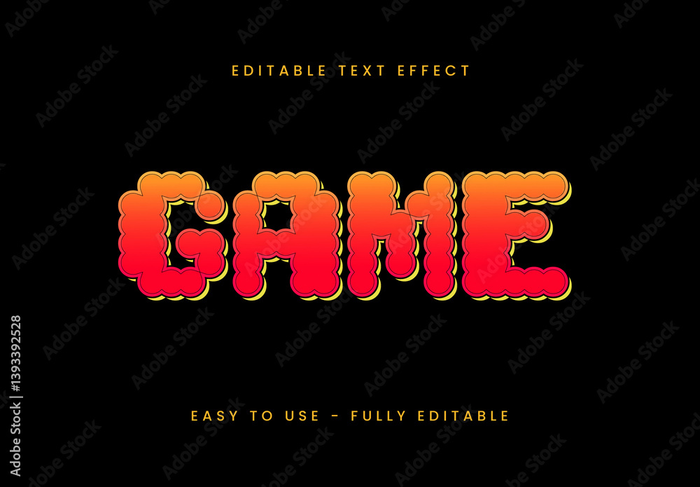 Red And Yellow Game Bubble Font Cartoon Inflated Text Effect modèle ...