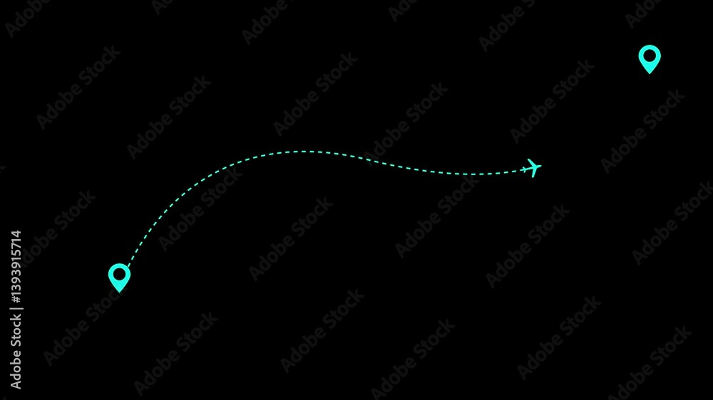 Travel plane moving curve animation.Two Location Point Connection with ...