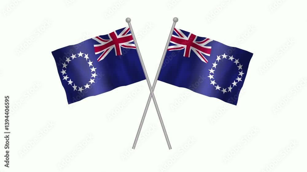 Flag of Cook Island, Pole flag of Cook Island on white screen, Cook ...