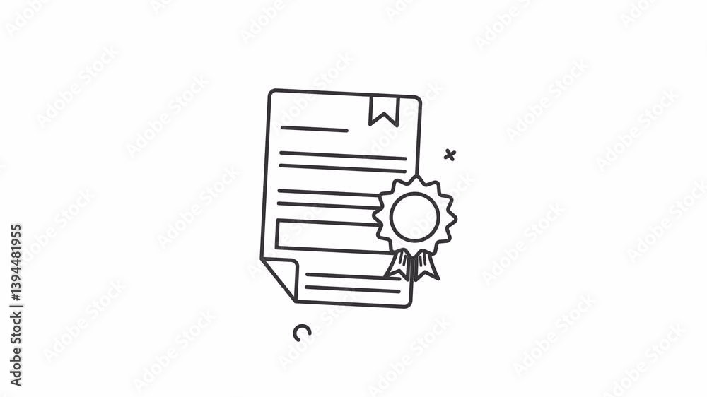 Line drawing of a certificate with a seal; suitable for diploma design ...