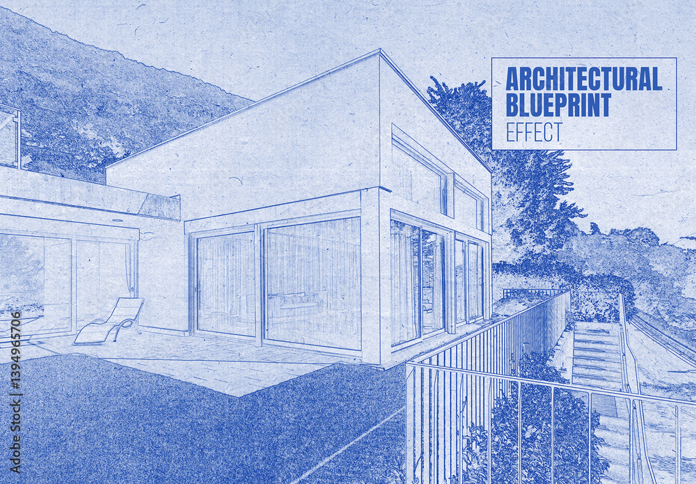Architectural Blueprint Photo Effect Mockup Stock Template | Adobe Stock