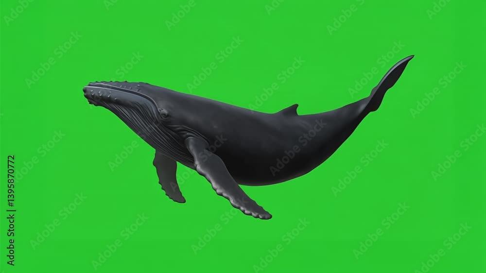Realistic 3D humpback whale swimming animation on green screen ...