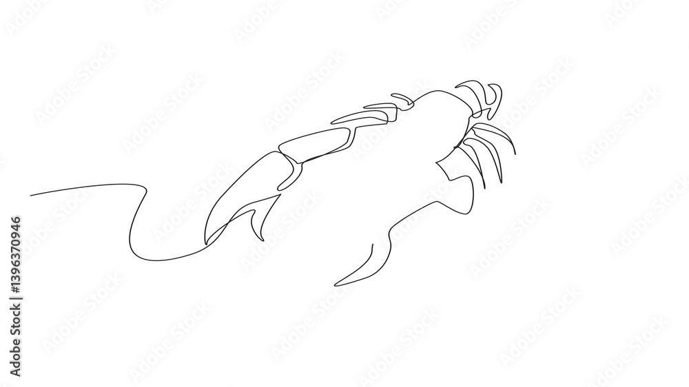 Animation of continuous line drawing crawfish posing. Served steamed ...