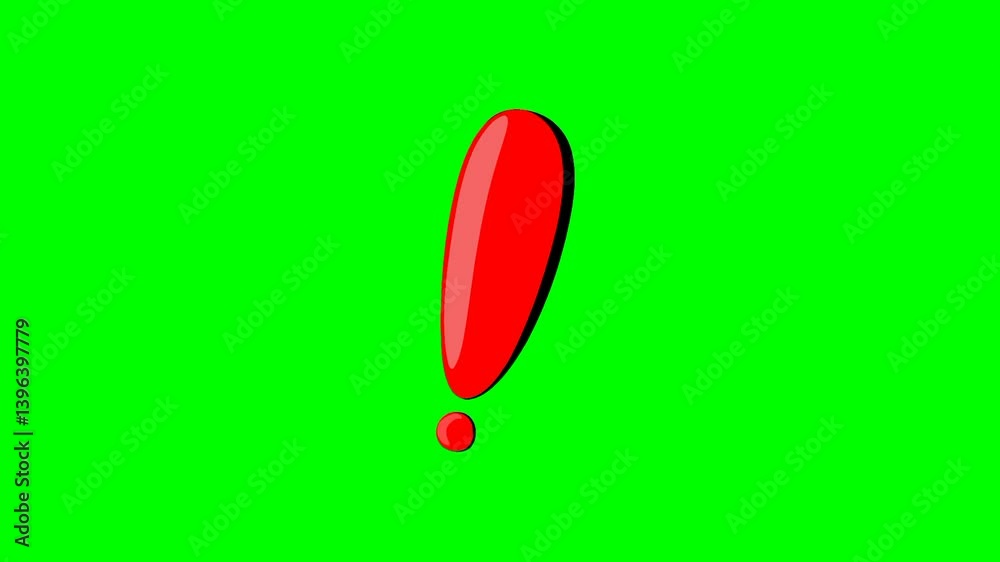Green screen animation of a red exclamation mark symbol moving ...