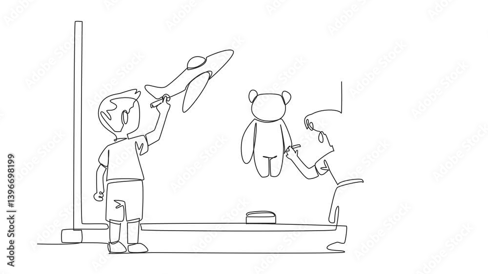 Animated self drawing of continuous line drawing a boy and a girl draw ...