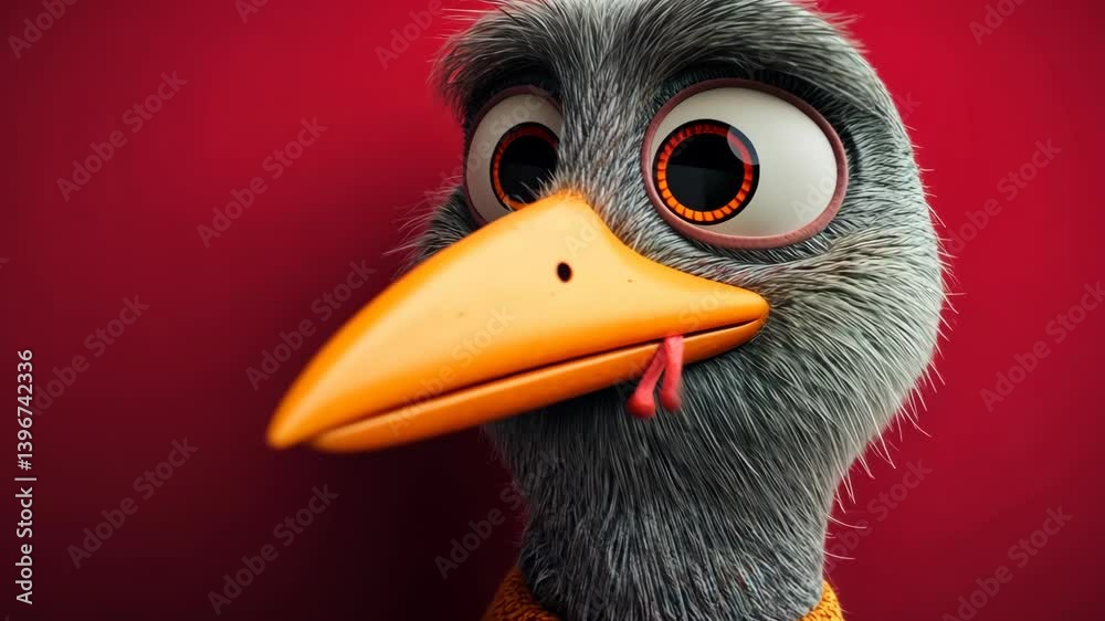 Cartoon Bird Close-Up with Googly Eyes and Red Background for Children ...