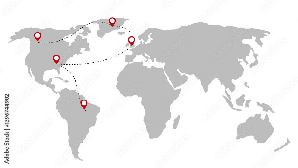 World map travel route location animation, world map showing the ...