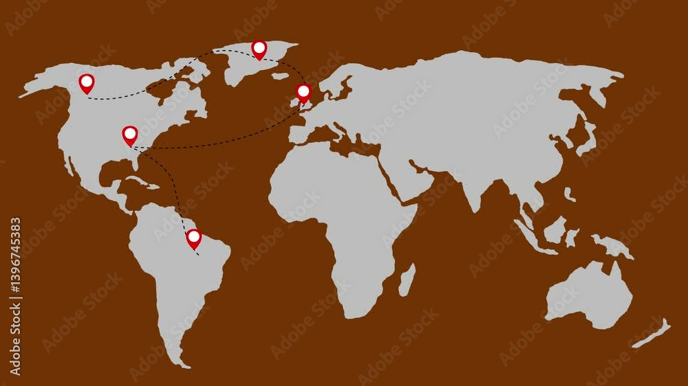 World map travel route location animation, world map showing the ...