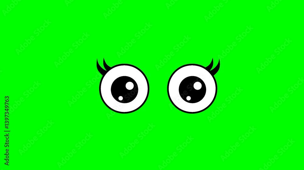 Green screen animation of cartoon eyes moving right and left with ...