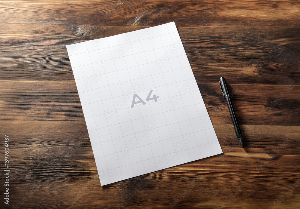 Top View A4 Paper Mockup on Rustic Desk Stock Template | Adobe Stock