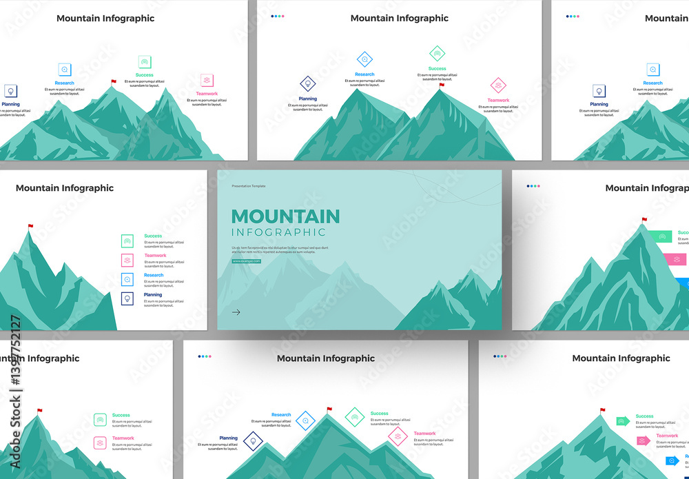 Progress Roadmap Mountain Path Infographic Stock Template | Adobe Stock