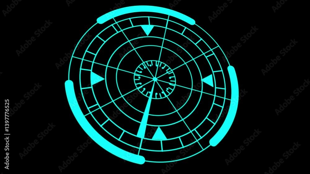 Abstract HUD element with round core and electronic circuit animation ...