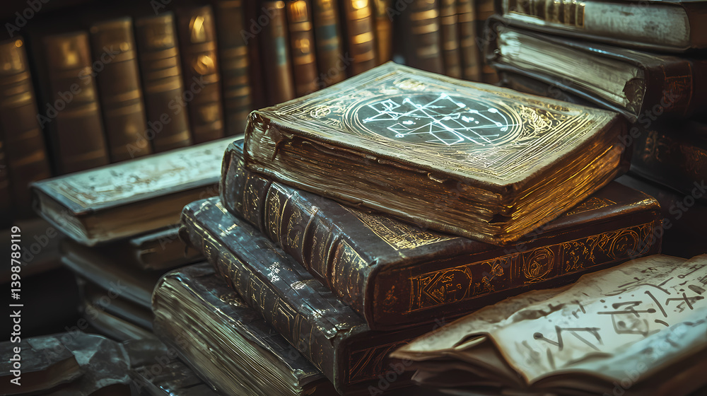 Poster Mystic tomes in shadowy alcove exploring ancient library s ...
