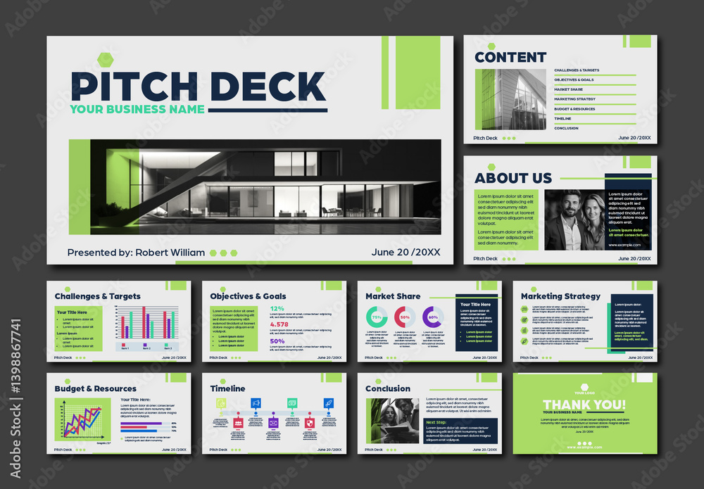 Green And Blue Pitch Deck Proposal Presentation Template Stock Template ...