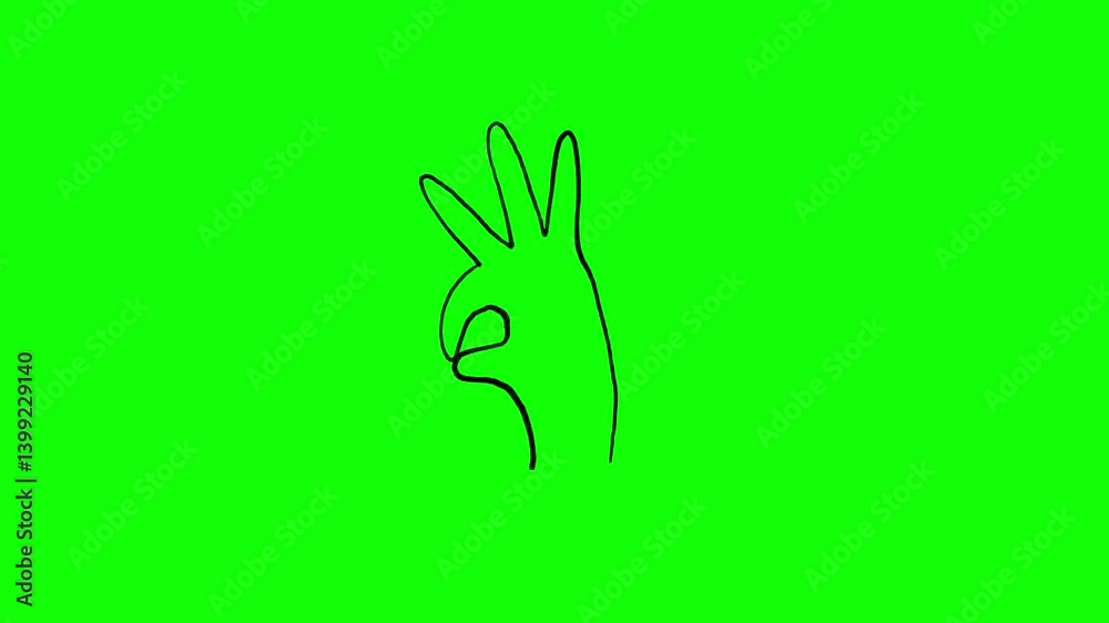 Hand drawn hand sign okay frame by frame animation on chroma key green ...