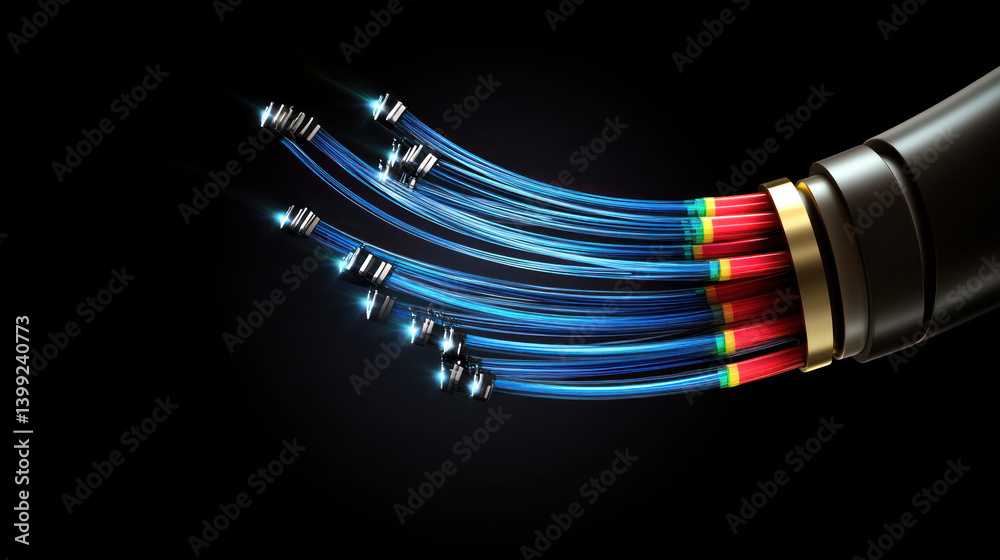 Poster A Fiber optic cables with glowing data streams, symbolizing high ...