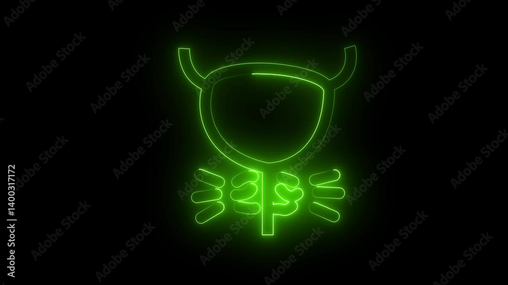 Glowing neon design of a bull's head with Neon bladder icon. Part of ...