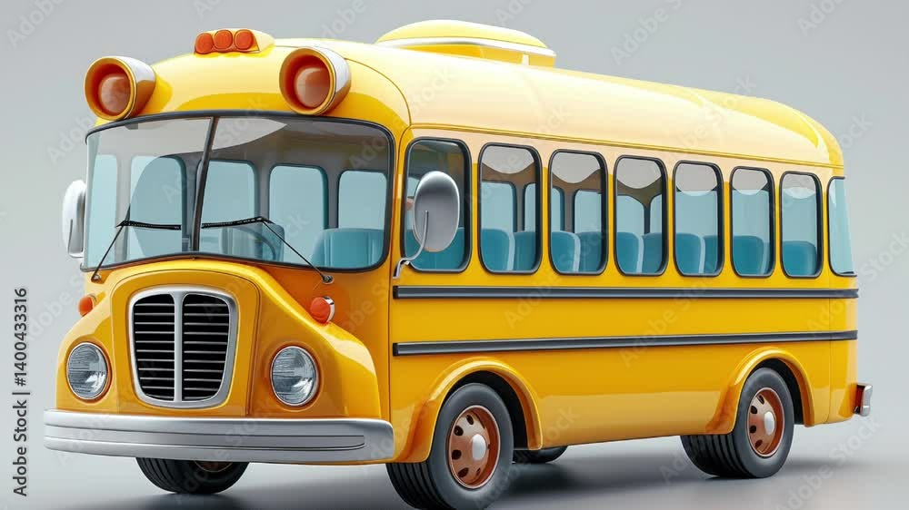 3D realistic cartoon illustration of yellow School bus isolated on ...