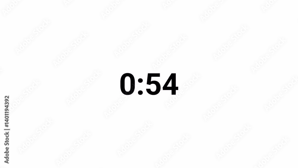 One minute countdown timer animation from 60 to 0 on a transparent ...
