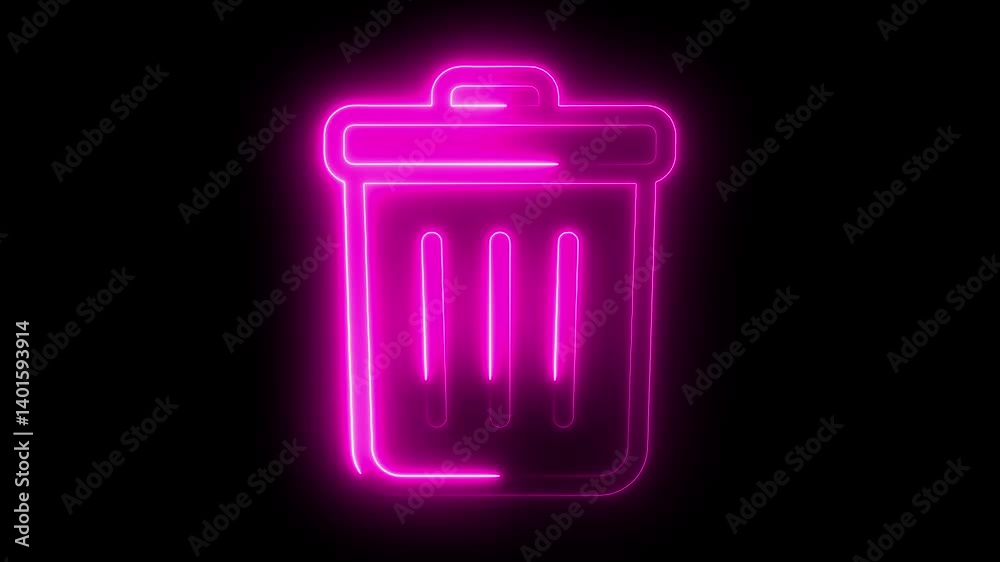 Glowing neon line Trash can icon animation on black background. Garbage ...