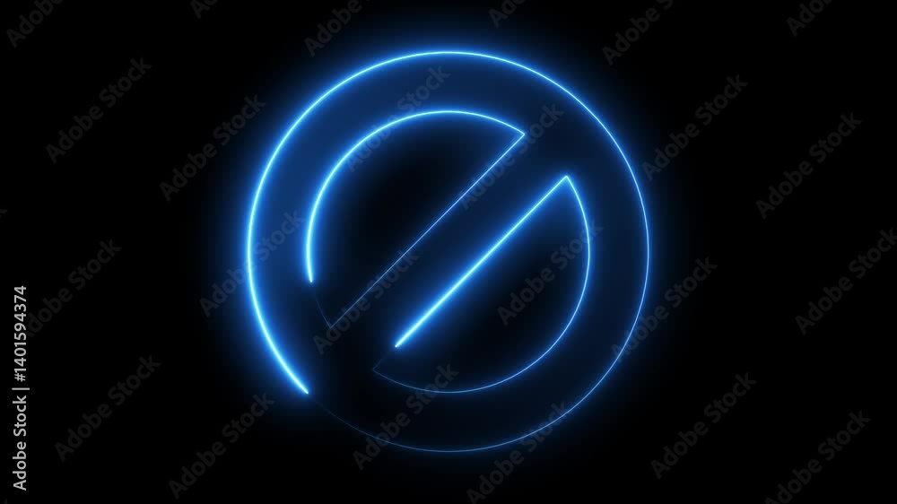 glowing neon line ban icon animation stop wrong problem attention ...