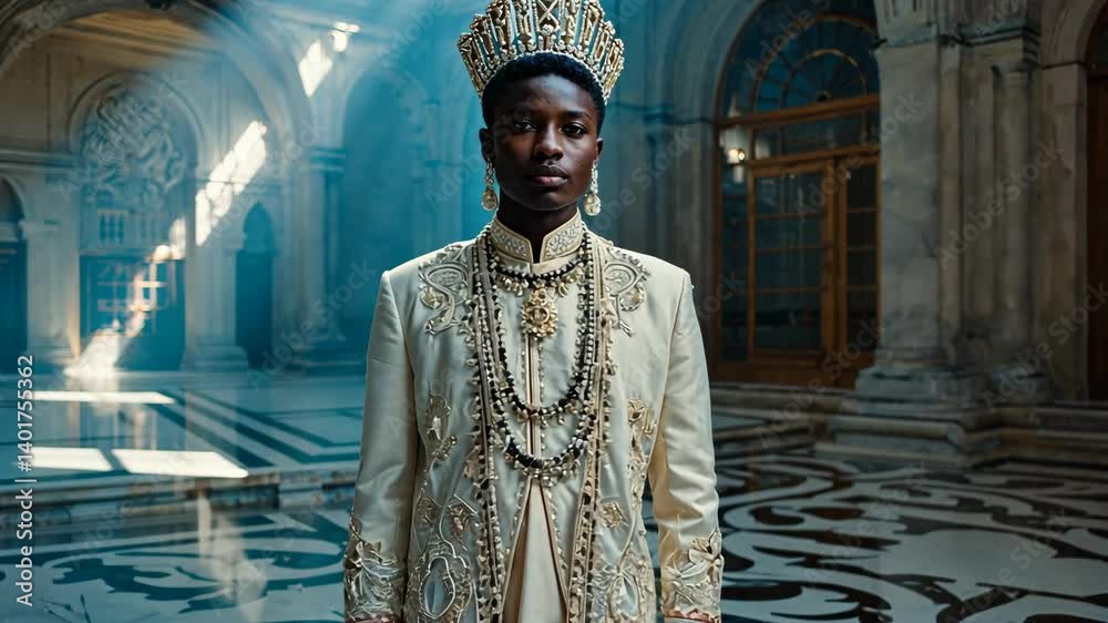 Noble individual wearing elaborate royal regalia and ornate crown ...