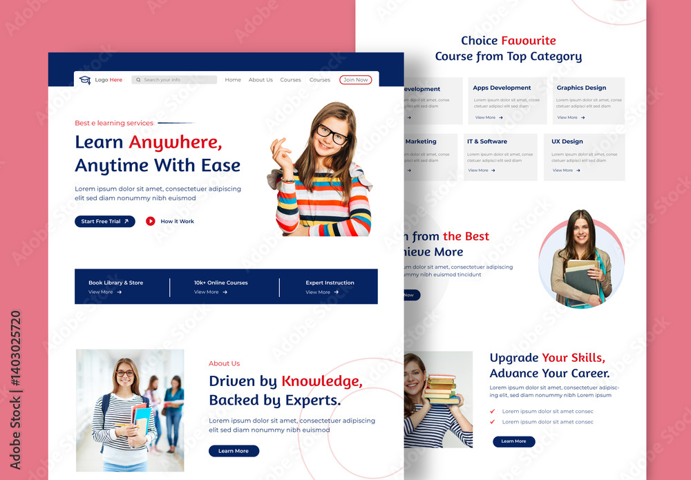 Elearning Landing Page Design Stock Template | Adobe Stock
