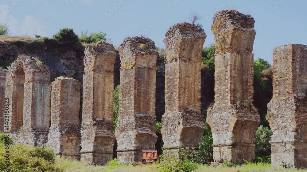 The ancient city of Aspendos. Ruins of aqueducts of Aspendos Acropolis ...