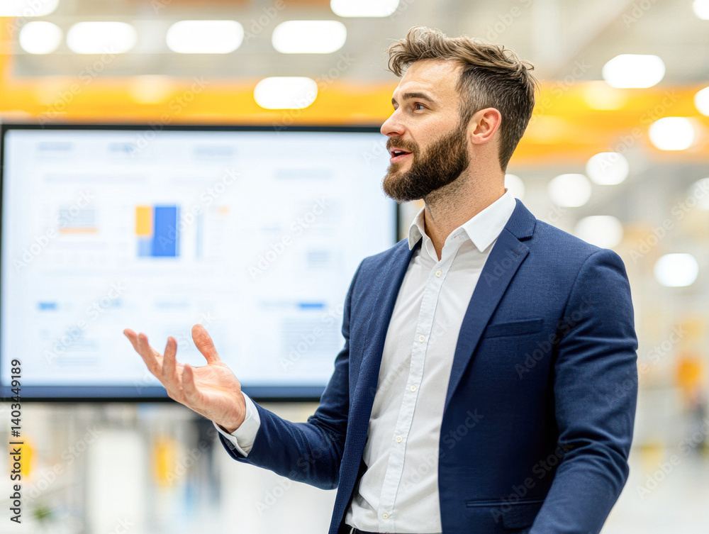 Poster Professional speaker engaging an audience with a presentation in ...
